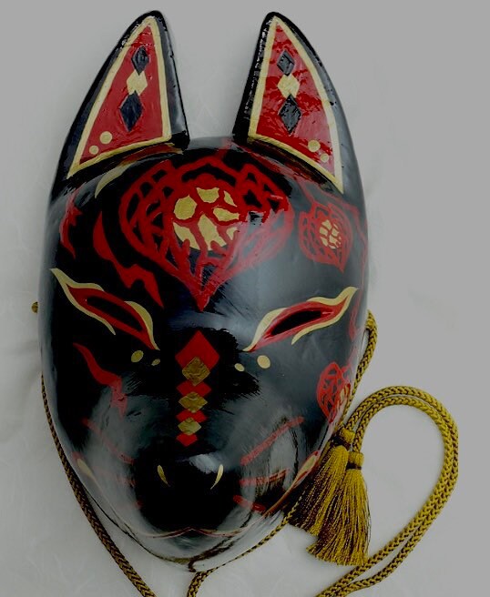 Japanese Noh Face Fox Mask ONIBI Ghost Fire Kitsune - Etsy