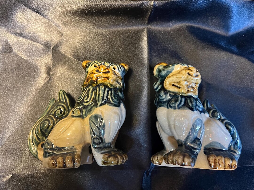 Traditional Okinawan Ceramic Shisa Guardian Statues pair Left & Right ...