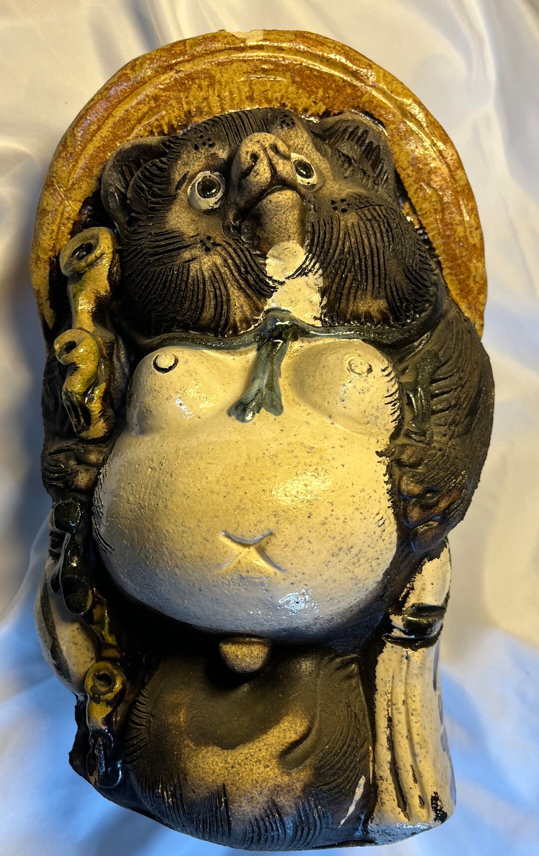 Traditional Shigaraki Ware Raccoon Dog Figurine - 30cm (11.8 Inches ...