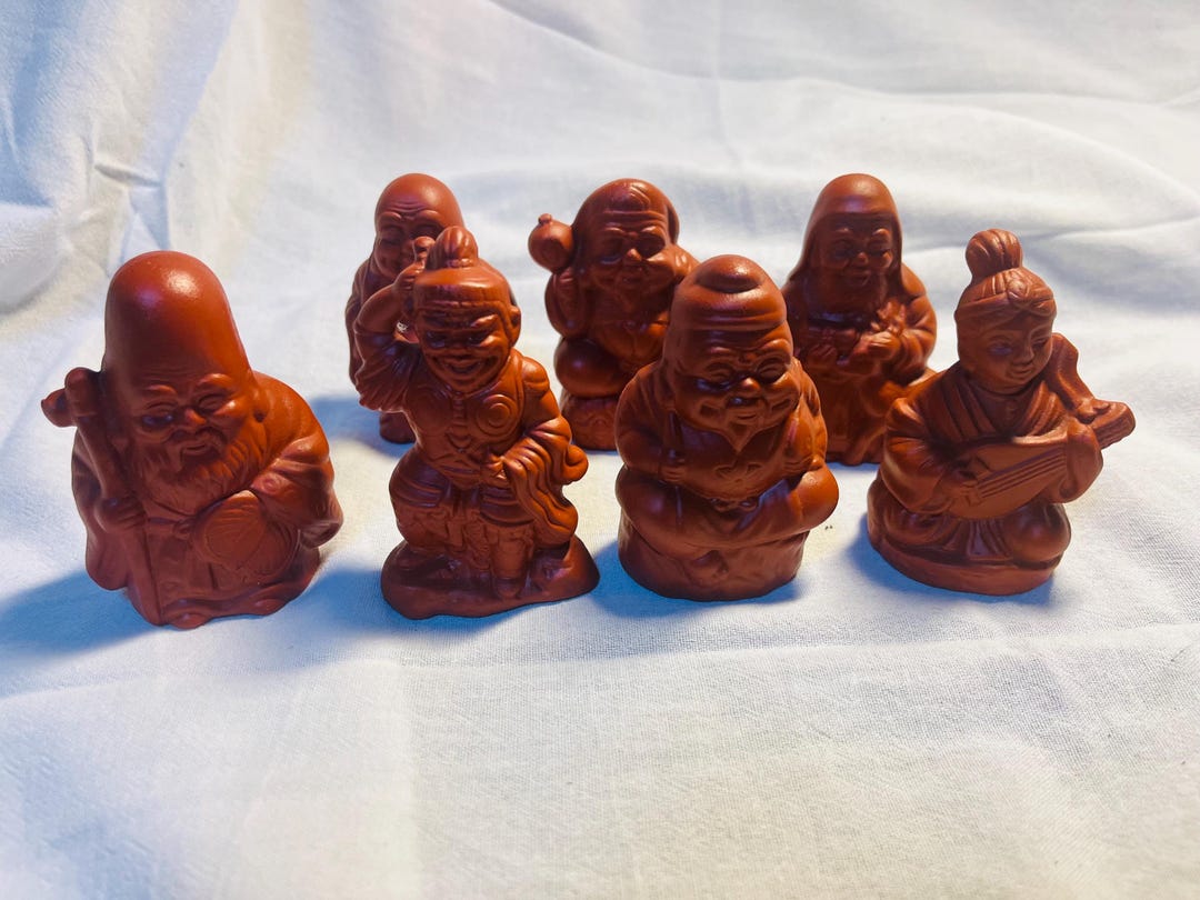 Japanese Seven Lucky Gods Figurines Set | Shichifukujin Ceramic Statues ...