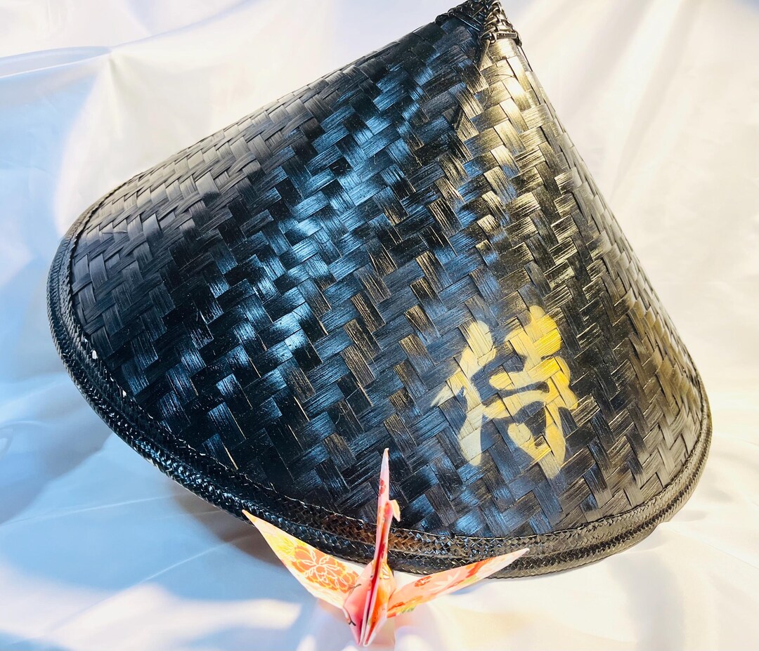 Black Bamboo Samurai Hat With Gold Kanji (48cm) | Traditional Japanese ...