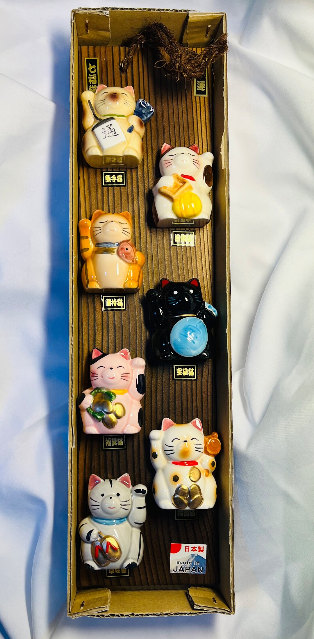 Beckoning Waving Lucky 7 Lucky Cat Gods Happiness Maneki Neko Statue ...