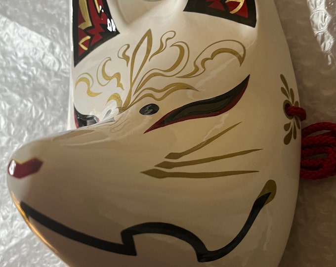 Japanese Noh Face Fox Mask Nine Tailed Fox KYUUBI Kitsune Red String ...