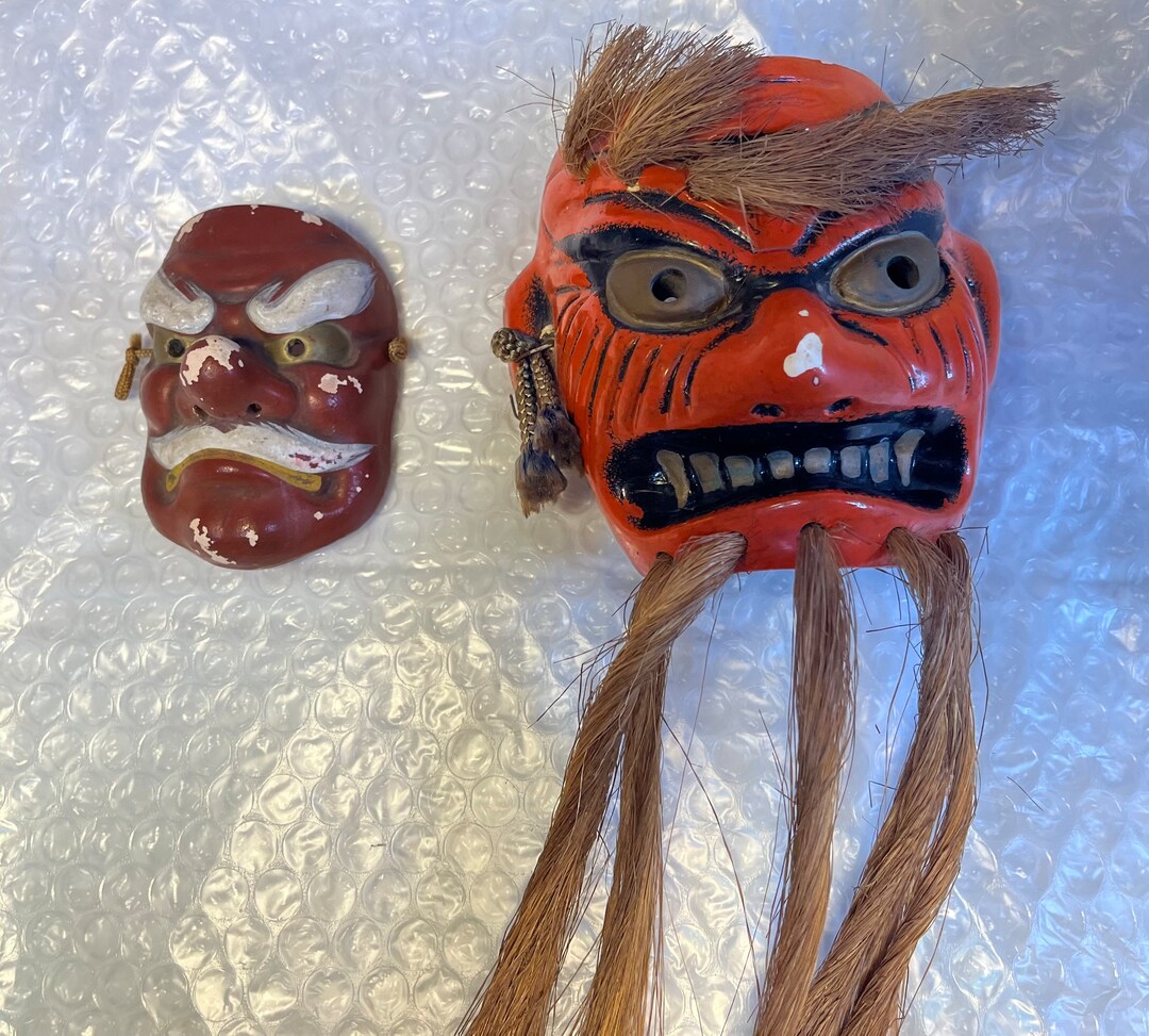 Vintage Tengu Mask Set - Ceramic Noh Mask Vintage - Etsy