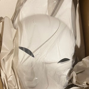 Japanese Fox Full Mask Plain Kitsune Art White Fox Mask With Fan Set ...