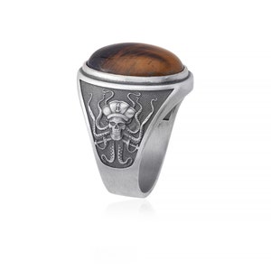 Silver Priate Octopus Ring, Tiger's Eye Mens Gemstone Ring, Silver Men ...