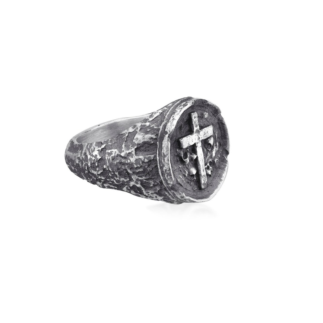 Engraved Crucifix Symbol Signet Ring, Religious Jewelry, Signet Cross ...