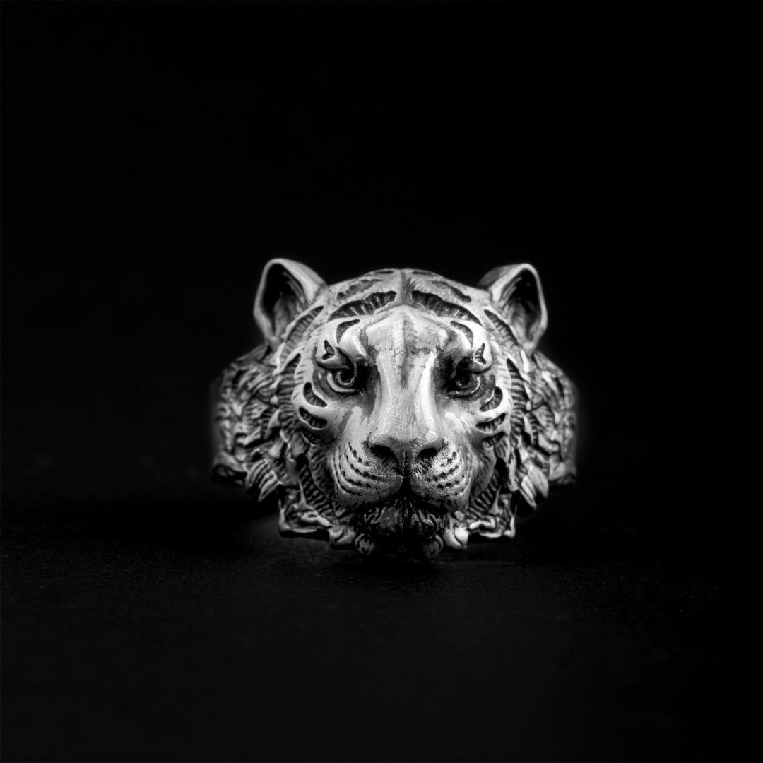 Tiger Head Ring, Animal Ring, Animal Jewelry, Lion Ring, Realistic ...