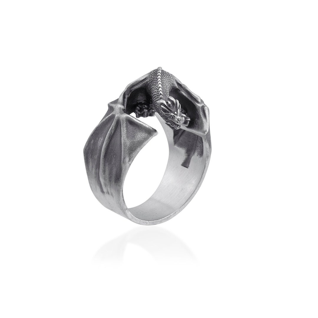 Winged Dragon Sterling Silver Ring, Flying Gragon Ring, Dragon ...