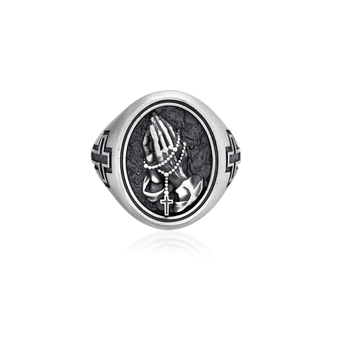 Praying Hands Ring, Faith Ring for Christian, Religious Ring for Dad, Protection Ring, Family ...