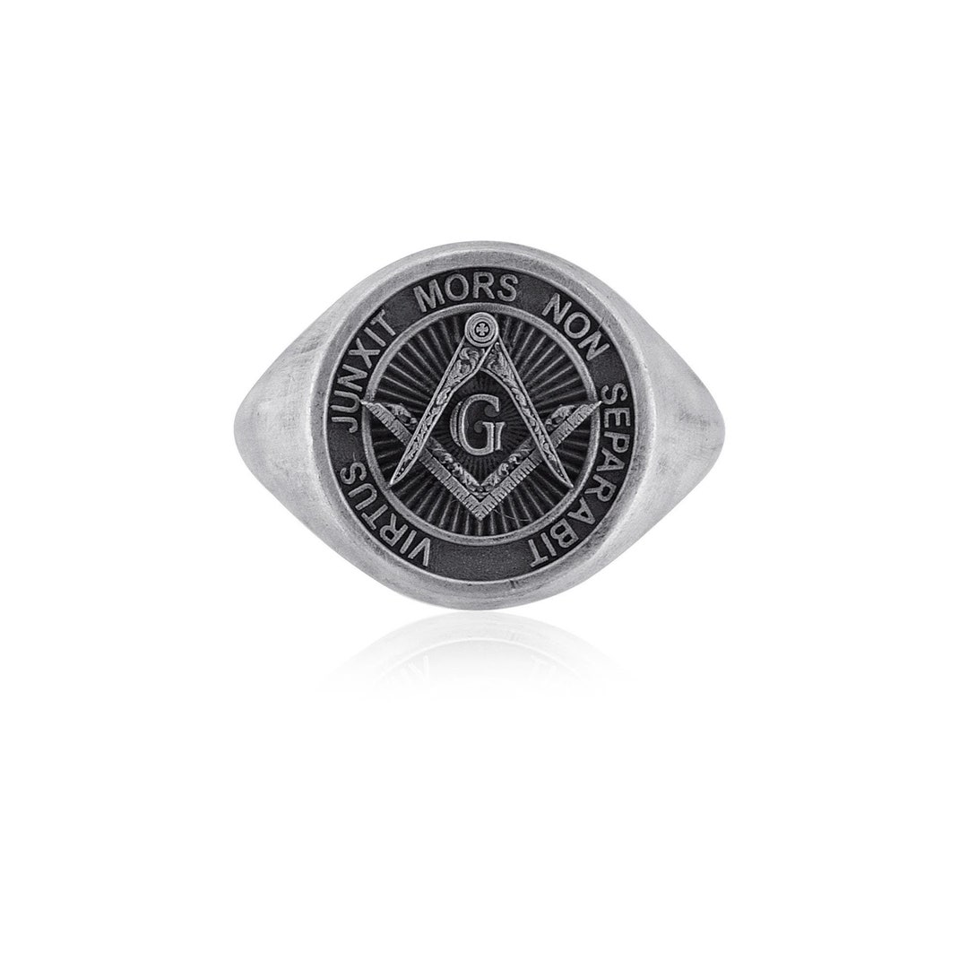 Masonic Pinky Signet Ring in Silver, Master Mason Symbol Men Ring ...
