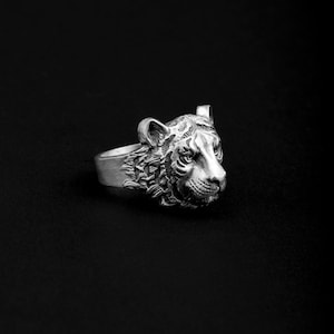 Tiger Head Ring, Animal Ring, Animal Jewelry, Lion Ring, Realistic ...