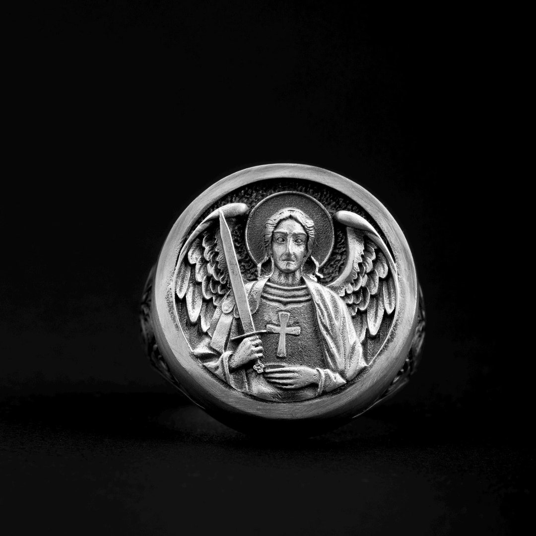 St Michael the Archangel Ring, Catholic Mens Ring, Religious Man Ring ...