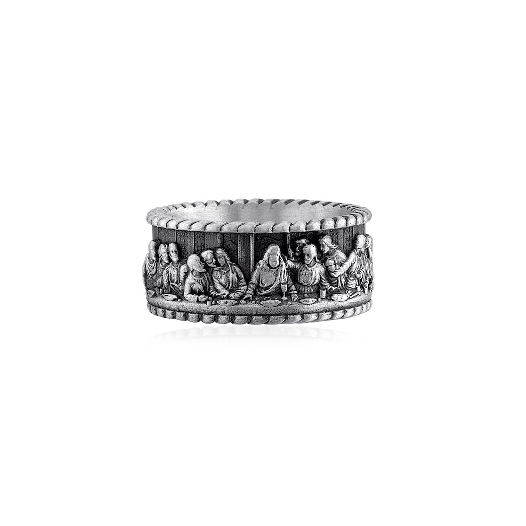 Last Supper Ring for Men, 925 Sterling Silver Religious Band, Jesus ...