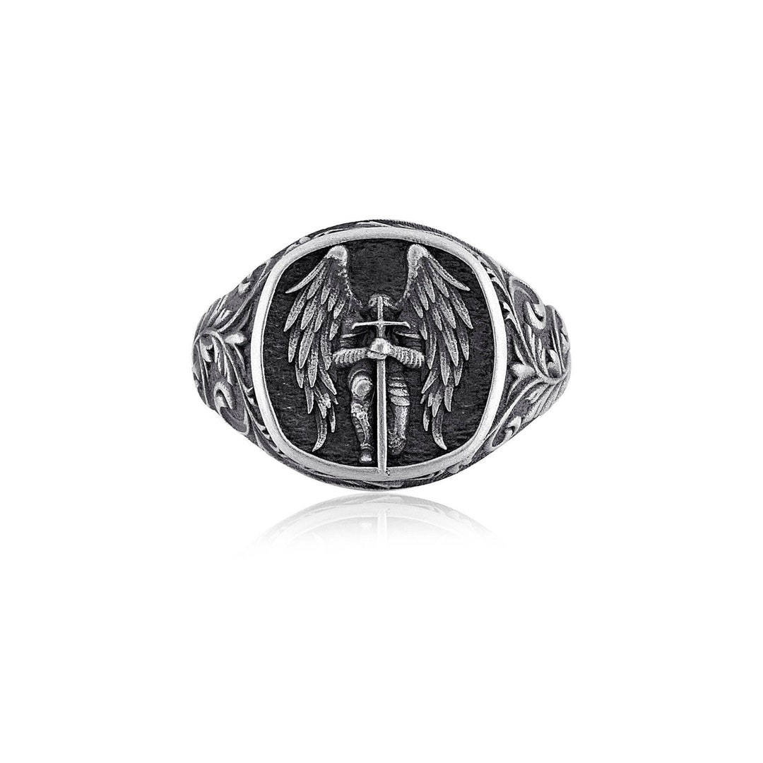St Michael the Archangel Signet Ring, Sterling Silver Archangel Ring ...
