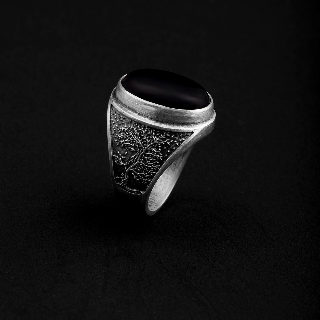 Onyx Tree of Life Gemstone Ring, Tree of Life, Nature Jewelry, Mens ...