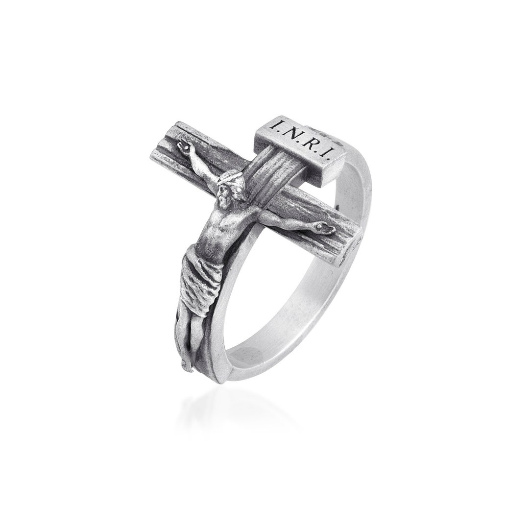 Sterling Silver Crucifix Ring, Jesus Christ Crucifix Cross, Handmade ...