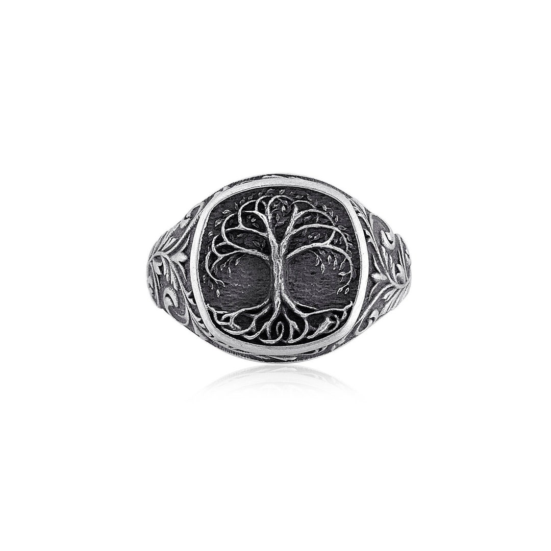 Tree of Life Square Signet Ring, Handmade 925 Silver Family Tree Signet ...