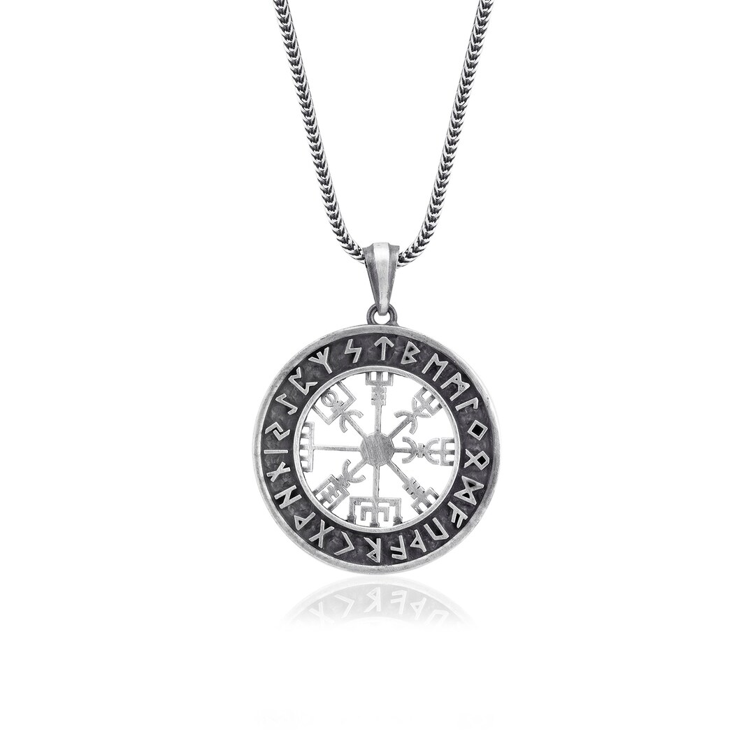 Freya Nordic Runes Circle Pendant, Viking Vegvisir Pendant ...