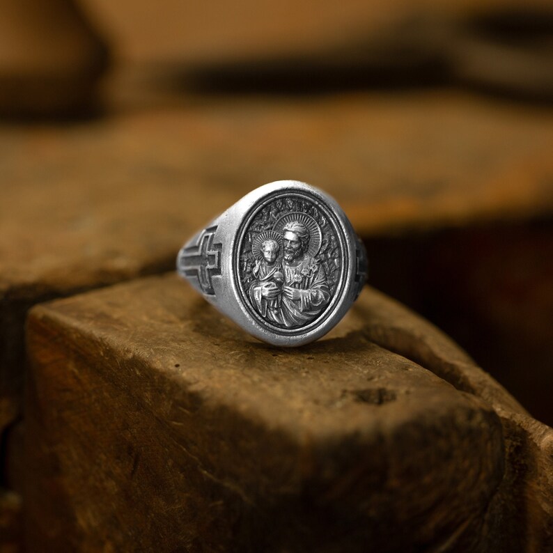 Saint Joseph Religious Ring Coat of Arms Ring Crest Ring - Etsy