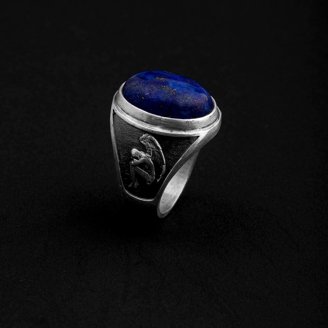 Lapis Lazuli Angel Gemstone Ring, Angel Wings Ring, June Birthstone ...