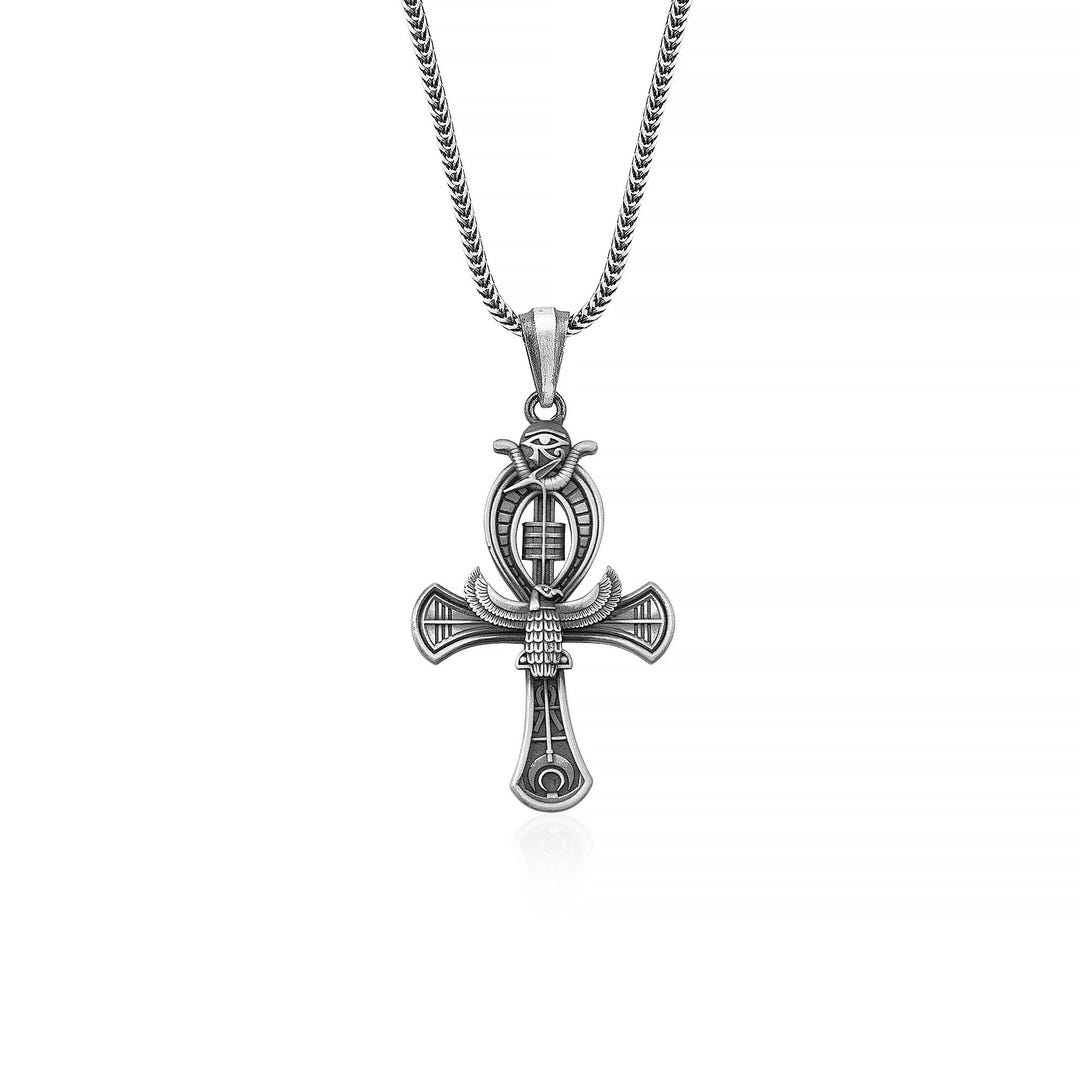 Egyptian Ankh Silver Necklace, Ancient Egypt Hieroglyph Pendant ...