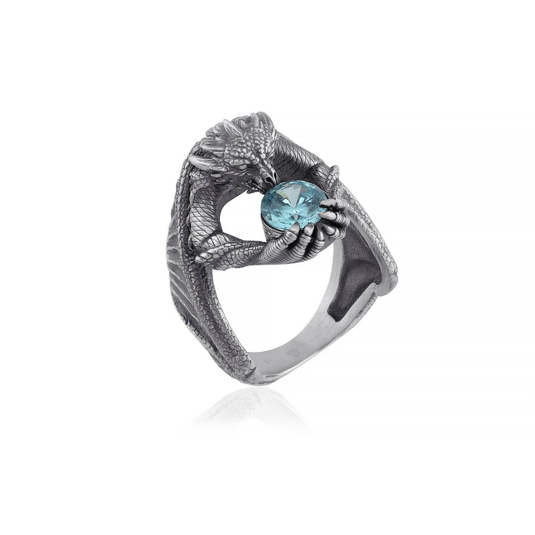 Winged Dragon Ring Gemstone Ring for Sterling Silver, Handmade Sterling ...