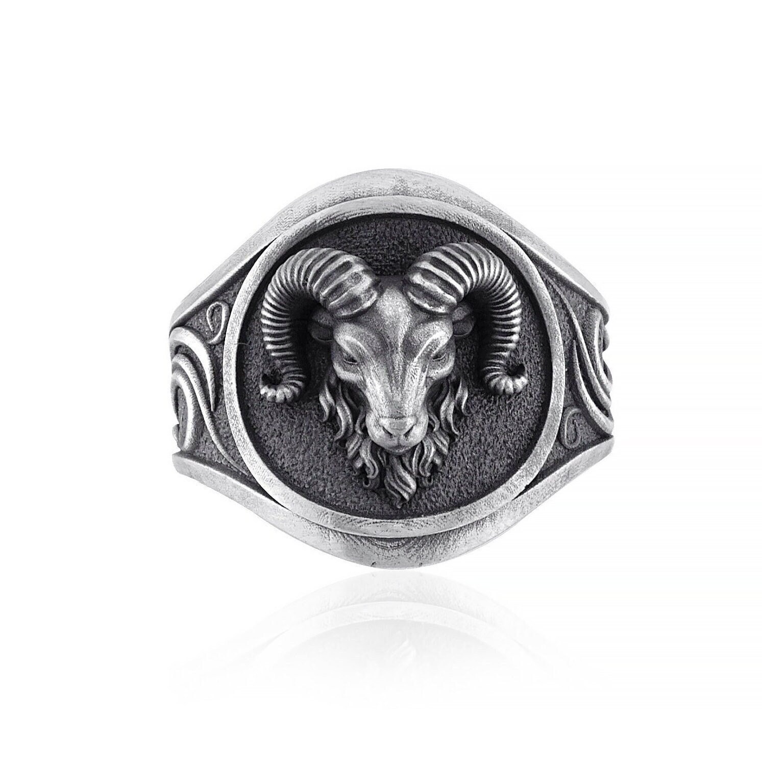 Aries Ram Head Ring, Aries Silver Ring, Ram Head Mens Ring, Signet Ram ...