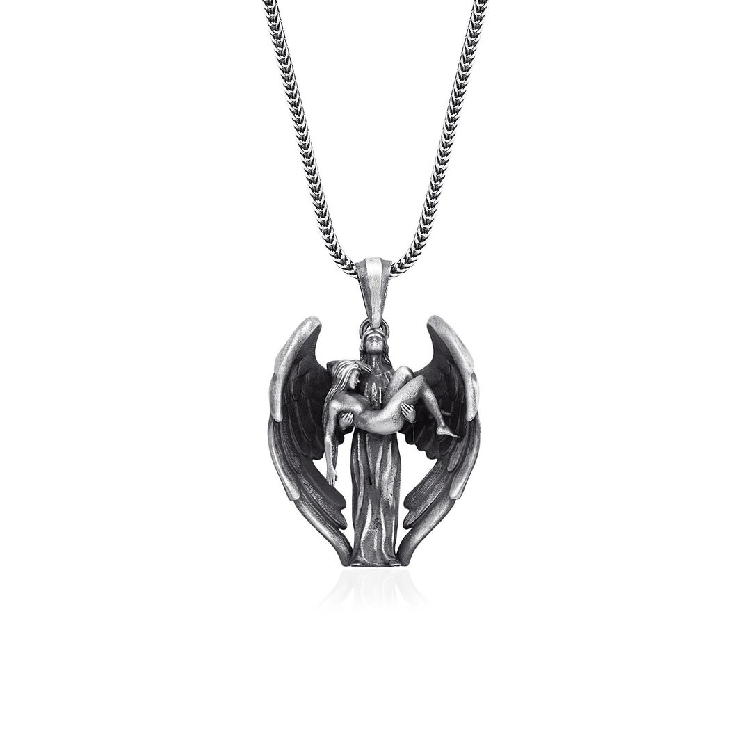 Angel Wing Protection Faith Pendant, Silver Jesus Necklace for ...