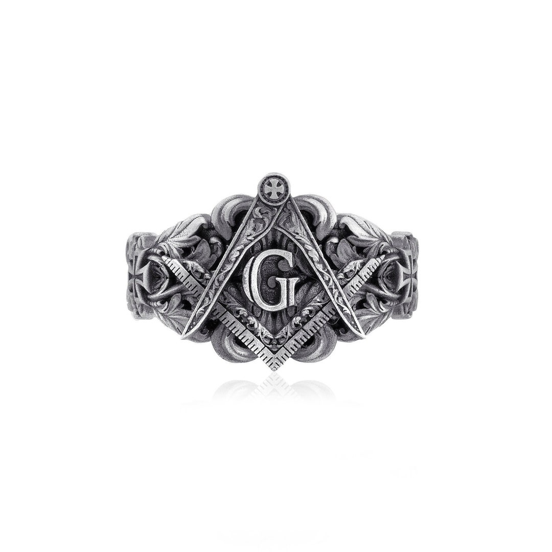 Freemason Symbol Mens Sterling Silver Ring, Masonry Signet Ring ...