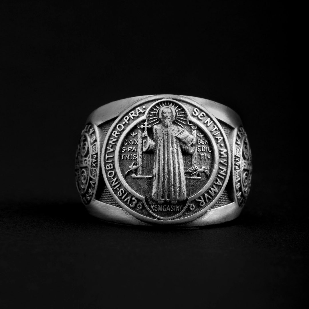 St Benedict Medal Ring, Christian Gift, Cross Ring, Christian Ring ...