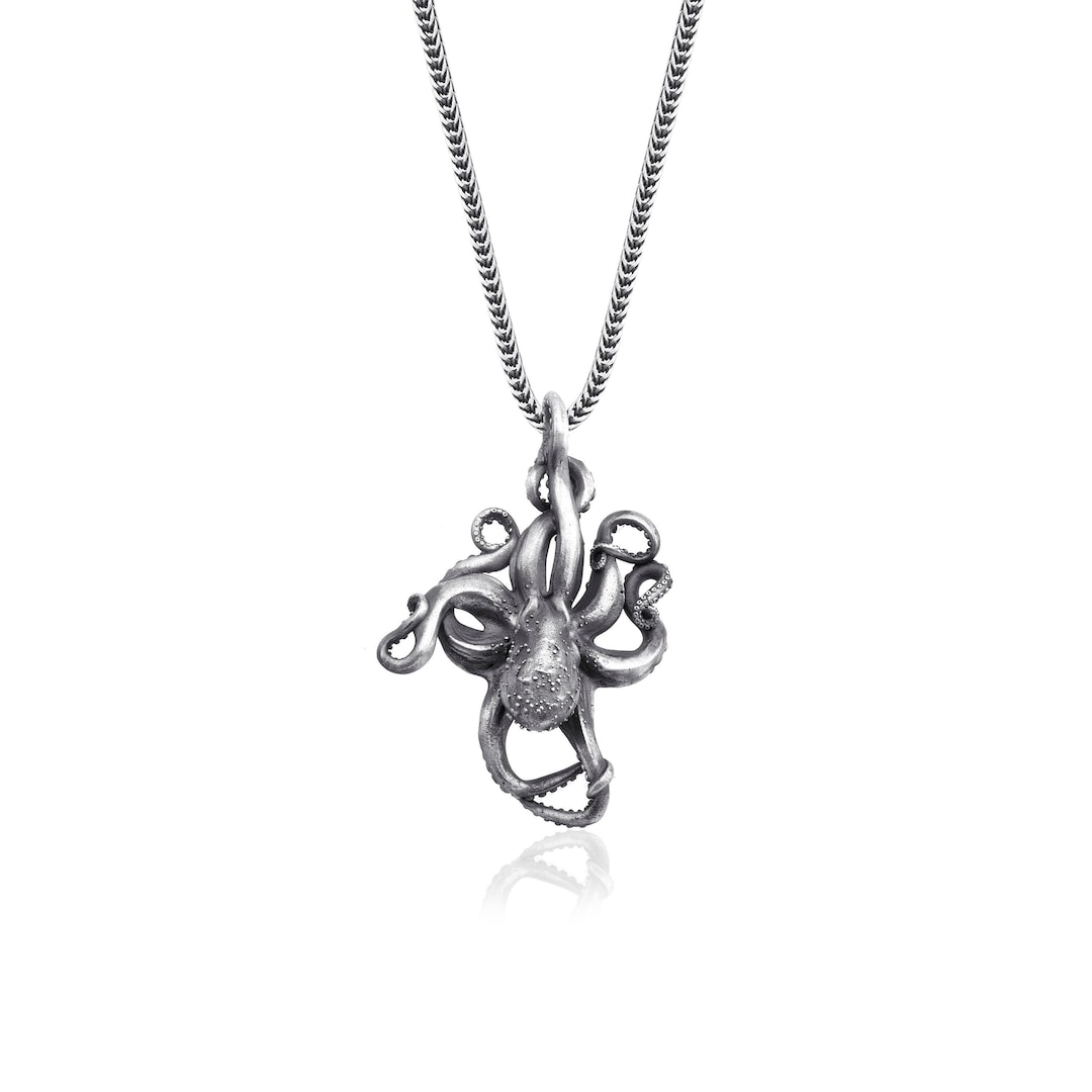 Sterling Silver Octopus Necklace for Men's, Octopus Silver Jewelry, Sea ...