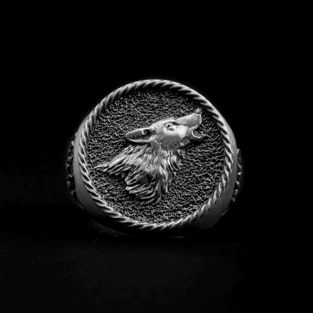 Howling Wolf Signet Ring, Wolf Ring , Artisan Jewelry, Animal Jewelry ...