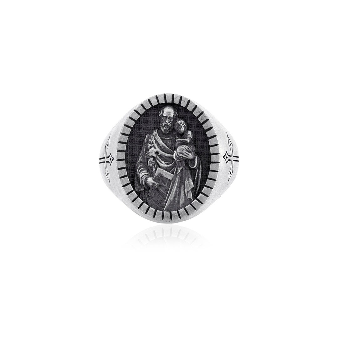 Silver Christan Saint Joseph Signet Ring for Men, Religious Ring ...