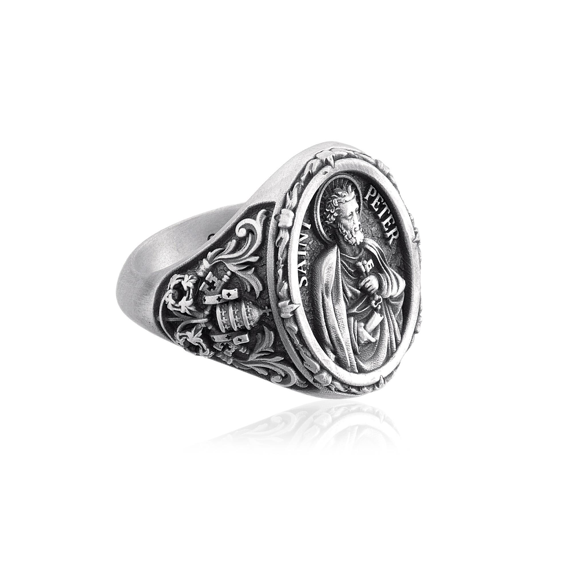 Saint Peter Signet Ring, Sterling Silver Christian Jewelry, Apostle ...