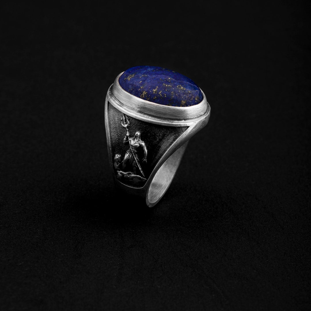 Lapis Lazuli Poseidon Gemstone Ring, Ancient Greek, Ancient Ring ...