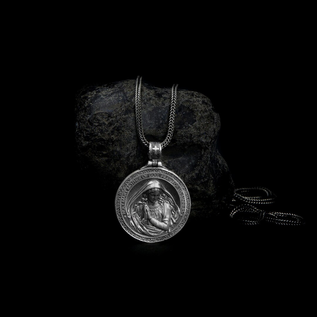 Holy Virgin Mary Religious Necklace, Saint Charm, Mary Cross Necklace ...