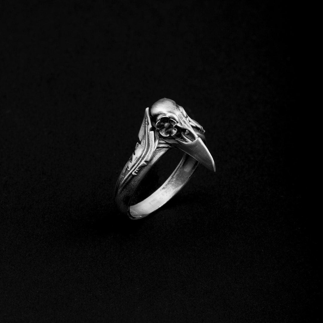 Raven Skull Ring, Gothic Ring for Men, Silver Skull Ring, Viking ...