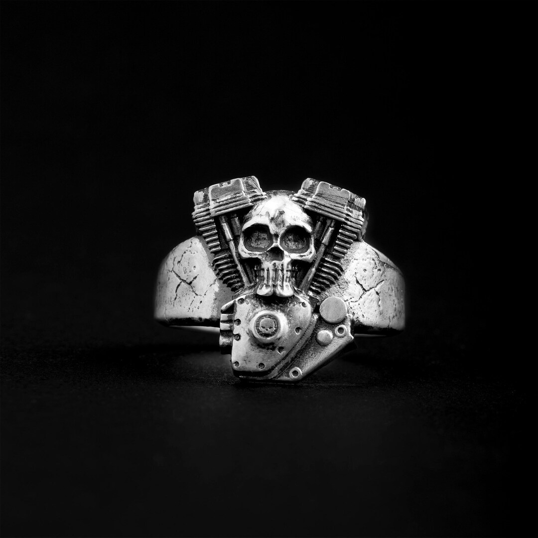 Motorcycle Engine Skull Ring, Biker Rings, Handcrafted Ring, Motorcycle ...
