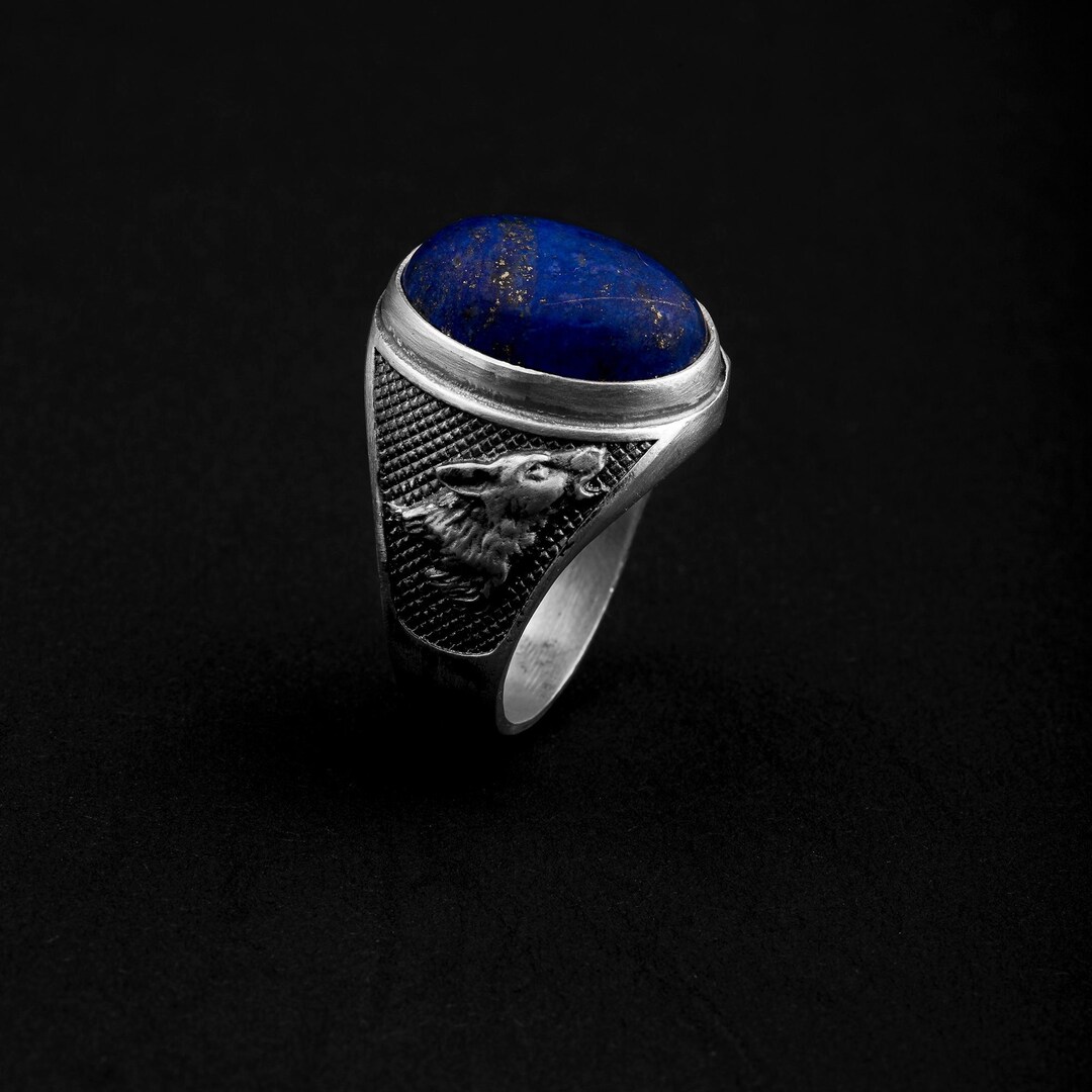 Lapis Lazuli Howling Wolf Gemstone Ring, Animal Ring , Fenrir, Wolf ...