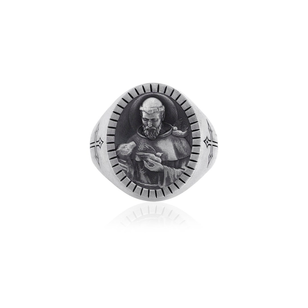 Saint Francis Oxidized Signet Ring, Christian Saint Signet Ring ...