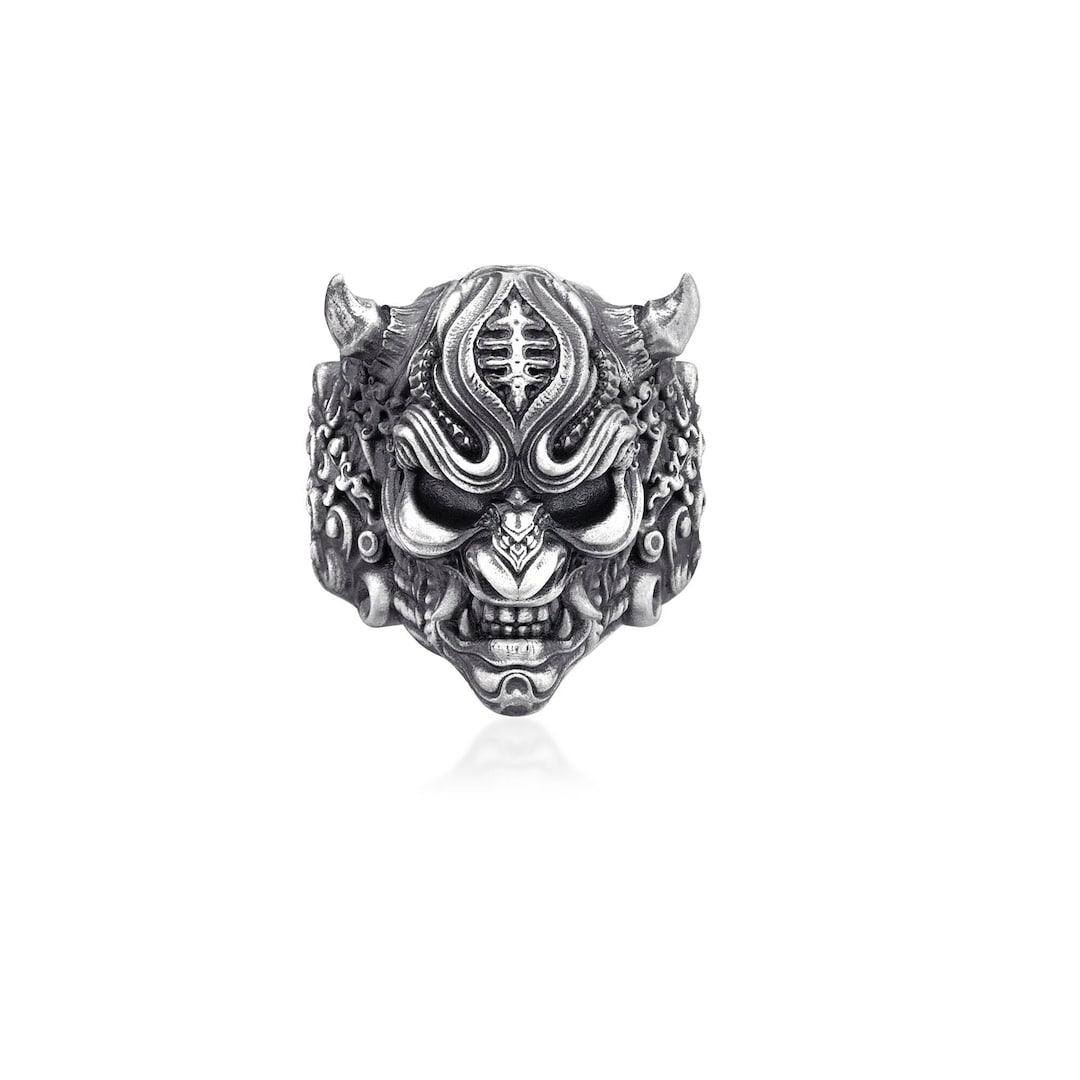 Silver Hannya Oni Ring, Hannya Design, Japanese Skull Ring, Unique ...