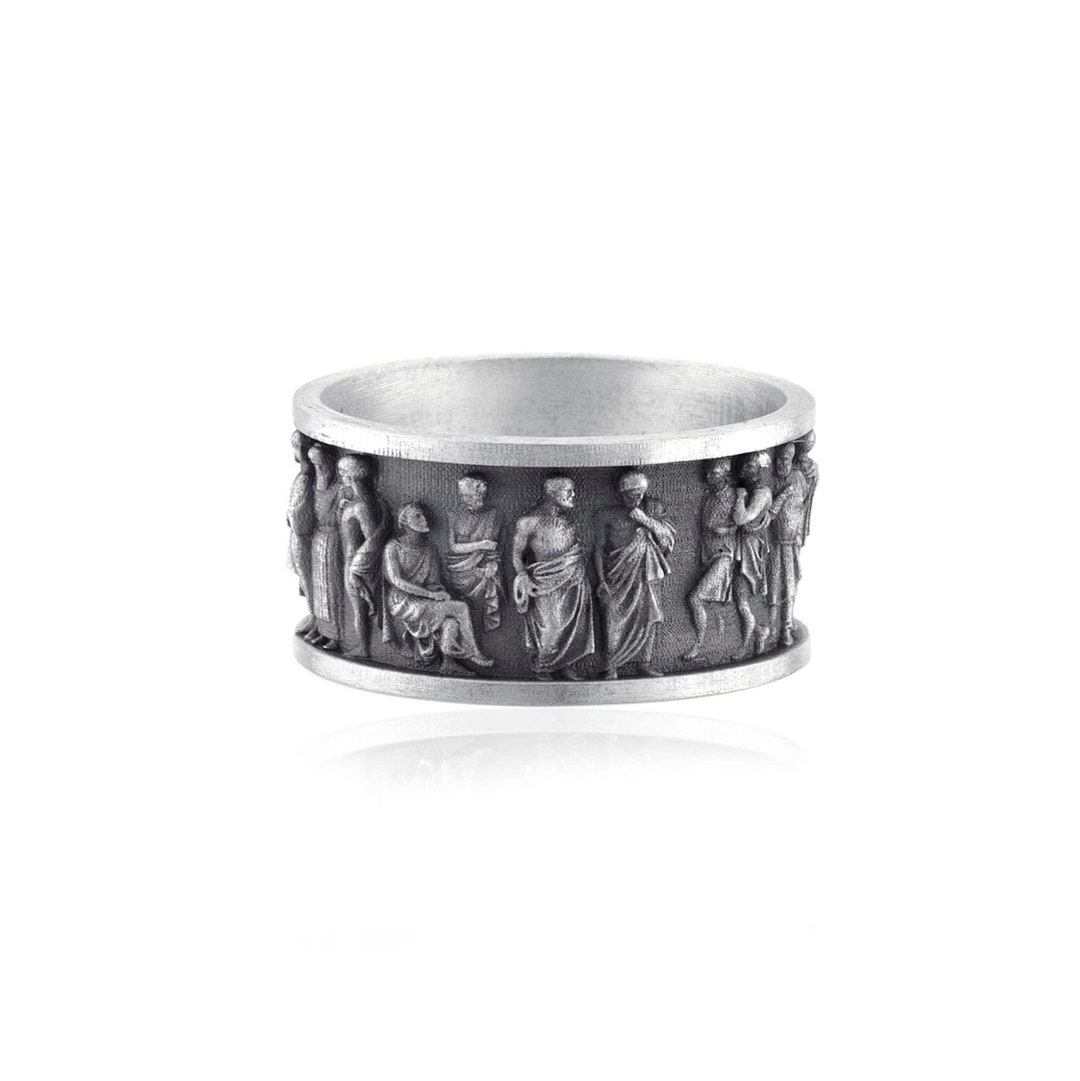 Ancient Greek Detail Band Ring, Heavy Stylish Band Ring, Mythology Ring ...