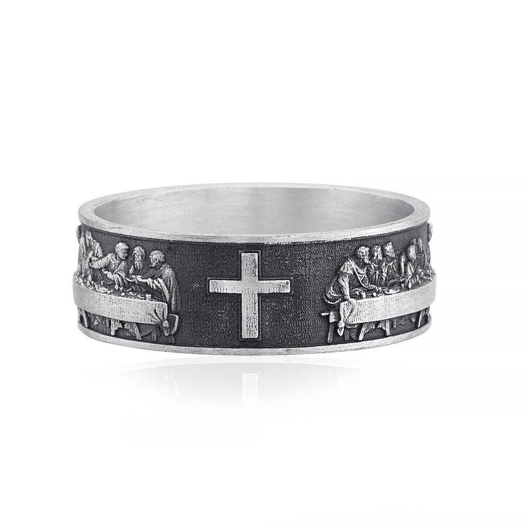 Last Supper Cross Religious Signet Ring, Christian Gift, Cross Jewelry ...