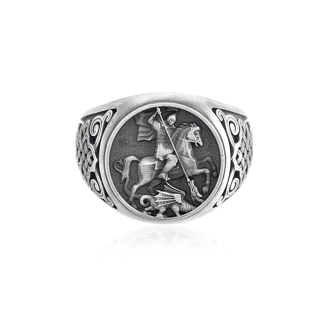 Saint George Signet Ring, Sterling Silver Christian Jewelry, St George ...