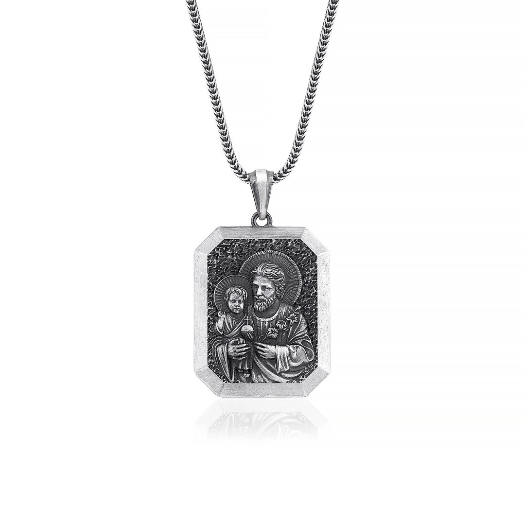Square Saint Joseph Religious Necklace, Saint Joseph Necklace, Blessed ...