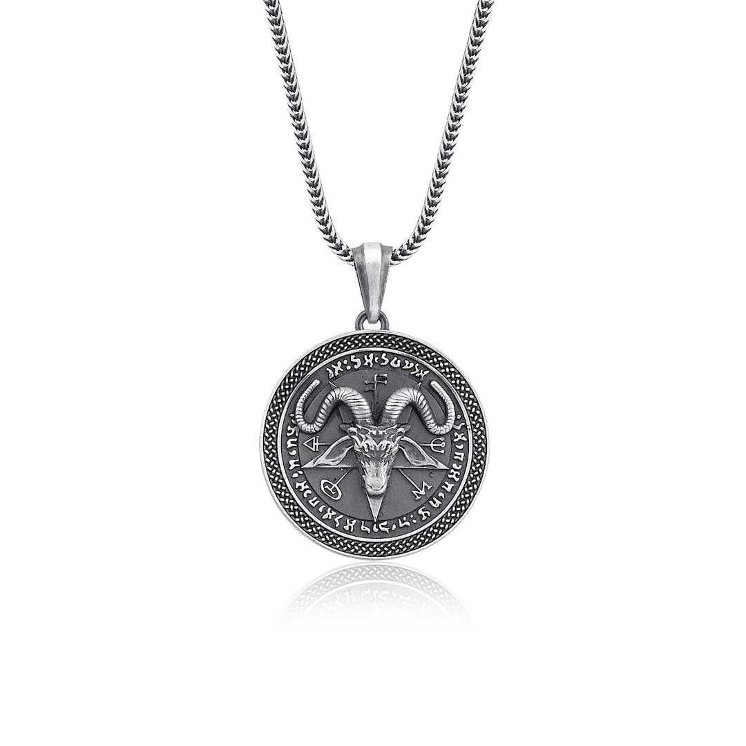 Goat Head on Pentagram Silver Necklace, Silver Pentagram, Satan Pendant ...