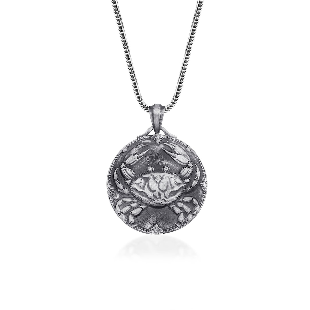 Handmade Silver Cancer Necklace, Engraved Crab Horoscope Necklace ...