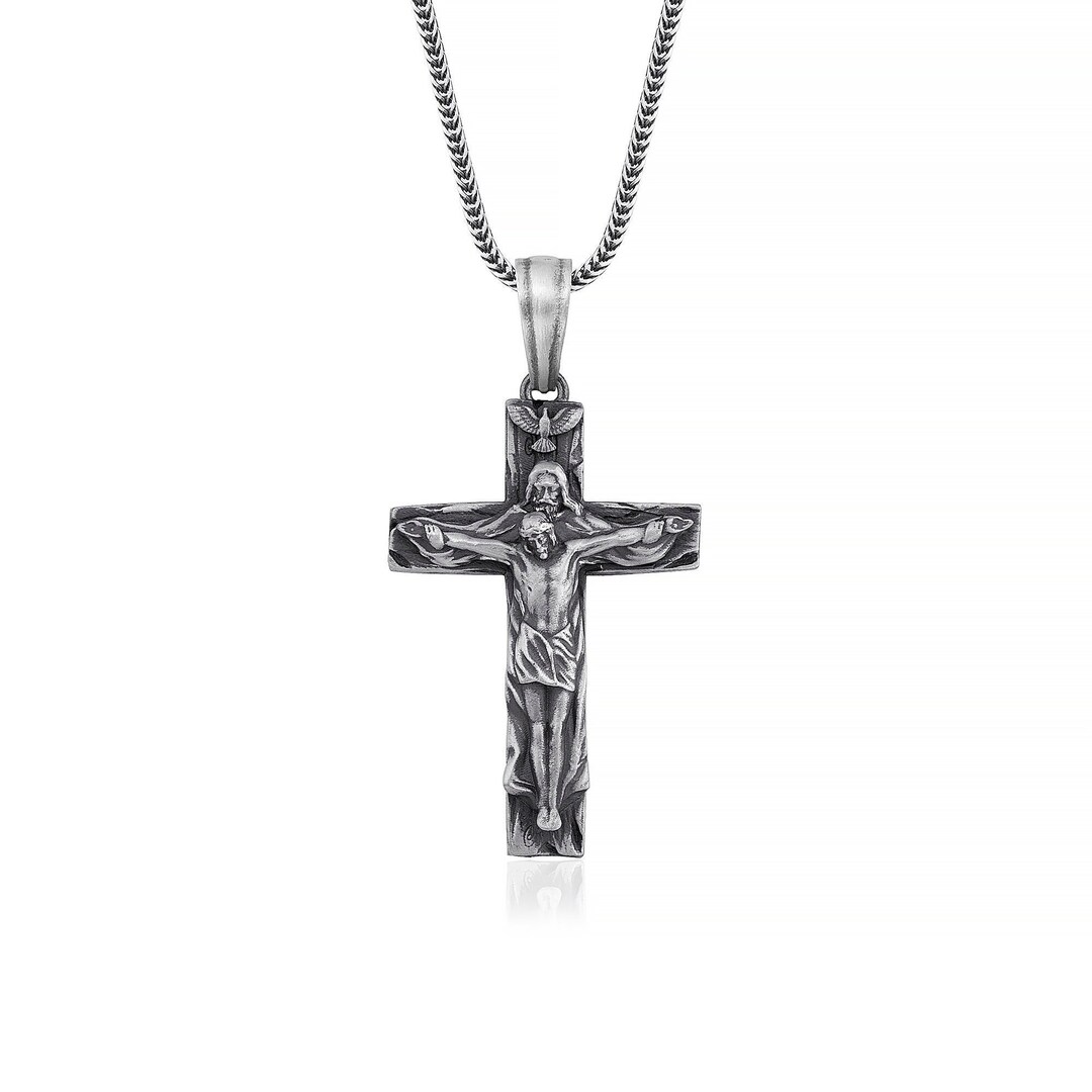 Handmade Holy Trinity Crucifix Necklace, Unique Mens Cross Necklace in ...