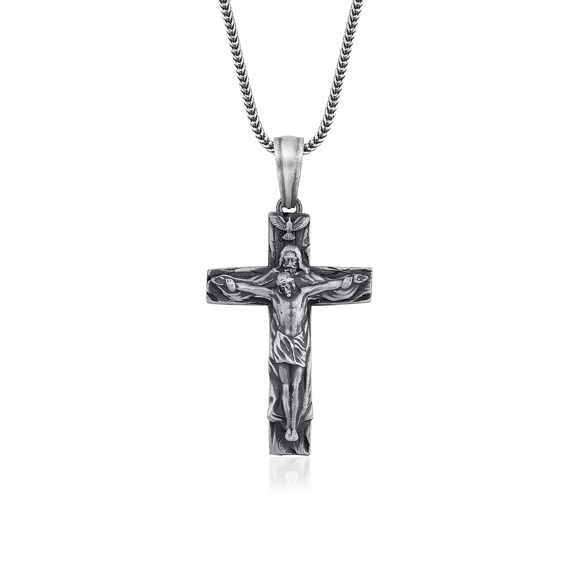 Handmade Holy Trinity Crucifix Necklace, Unique Mens Cross Necklace in ...